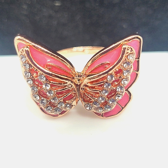 Jewelry | Pink Butterfly Ring With Pink And Clear Rhinestones Rose Gold ...